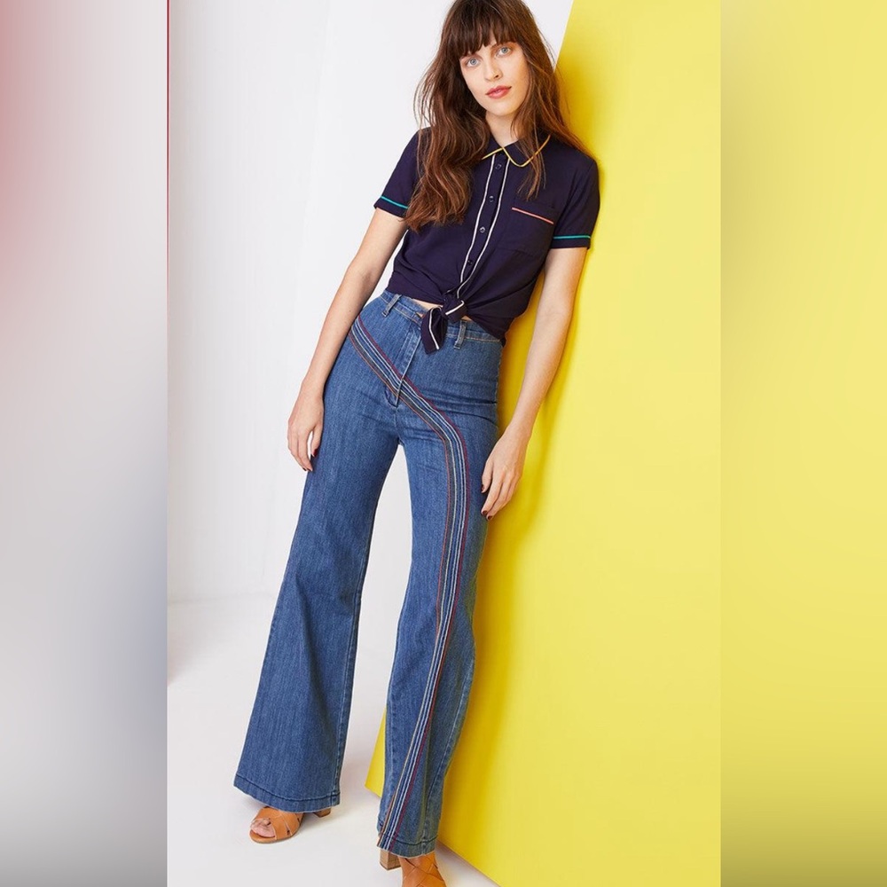 Rainbow With Me Wide-Leg‎ Jeans ModCloth Size 6 - Gem